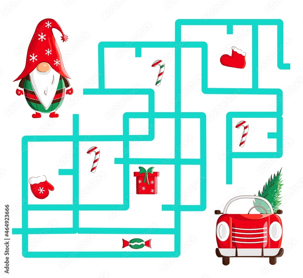 Christmas maze for kids with cute Santa, snowman and new year tree ...