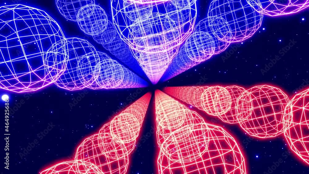 Motion design array of spheres , camera flies and rotates in digital ...