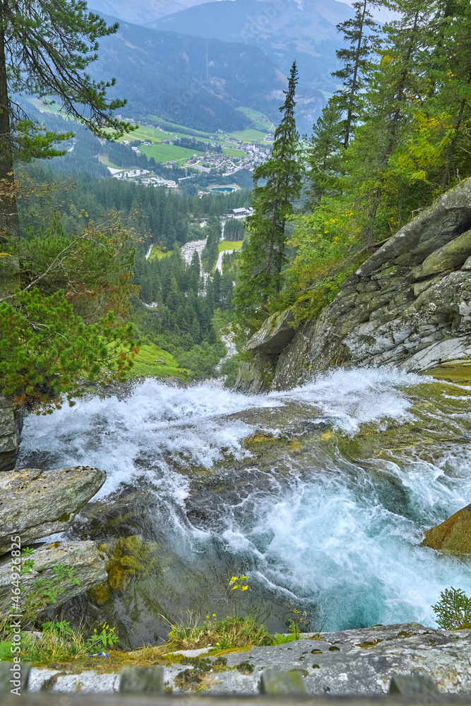 Famous waterfalls in the Austrian mountains. (Krimmler Waterfalls ...