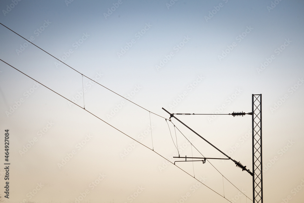 Catenary power overhead line of a railroad track, supplying electricity ...