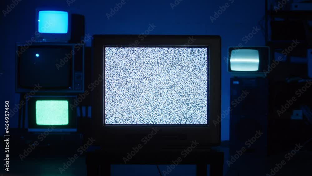 Retro old televisions on blue neon background. Collection of ancient ...
