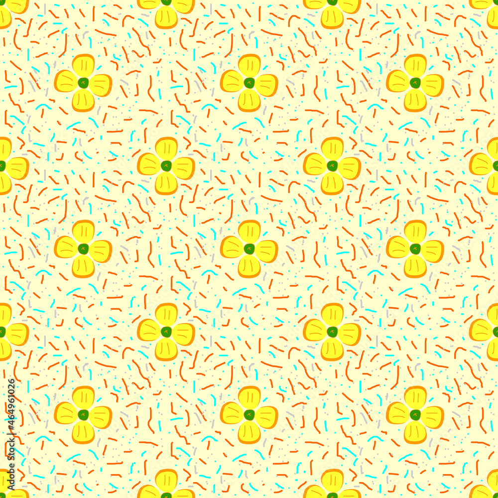 Yellow floral pattern wallpaper with doodle background, seamless ...