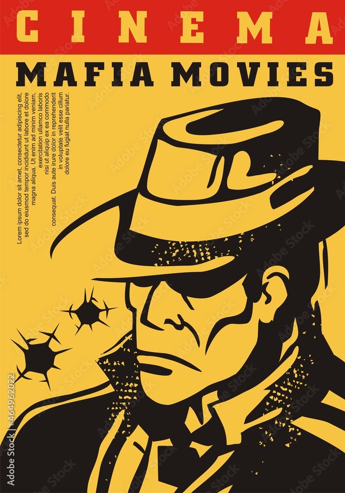 Mafia movies conceptual poster design with shady man drawing. Cinema ...