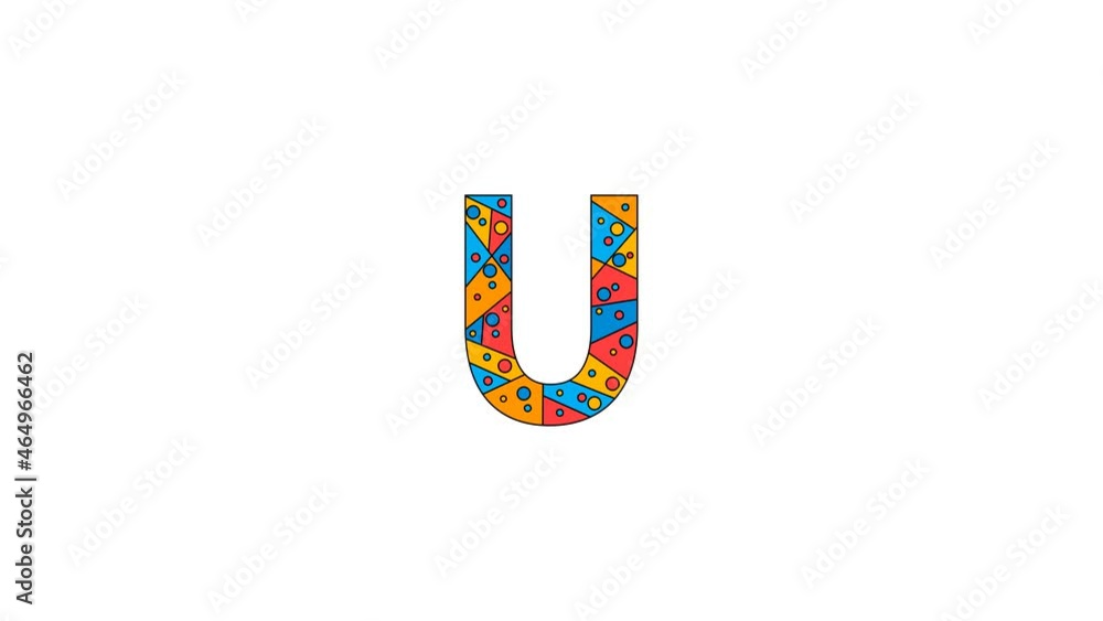 Letter U. Animated unique font made of circles and triangles, polygons ...