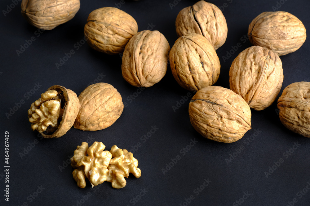 walnuts (akhrot) on black background, Dry fruits, walnut or akhrot well ...