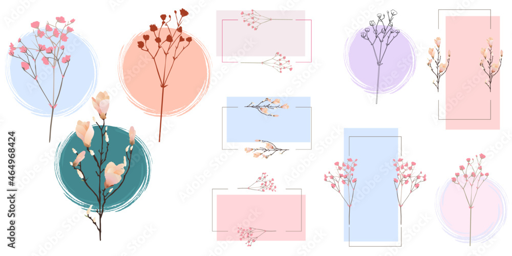 Vector illustration of decorative square flower frames of blooming ...