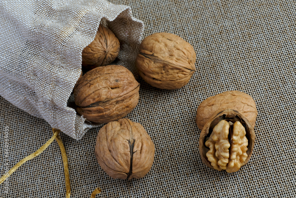 walnuts (akhrot) on Jute background, Dry fruits, walnut or akhrot well ...