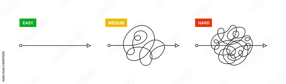 Simple, medium and difficult way path. Simplifying process. Different ... Simple, medium and difficult way path. Simplifying process. Different ...
