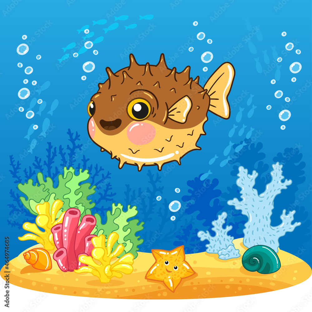 Fish ball. Drawn cute vector illustration in cartoon style for kids ...