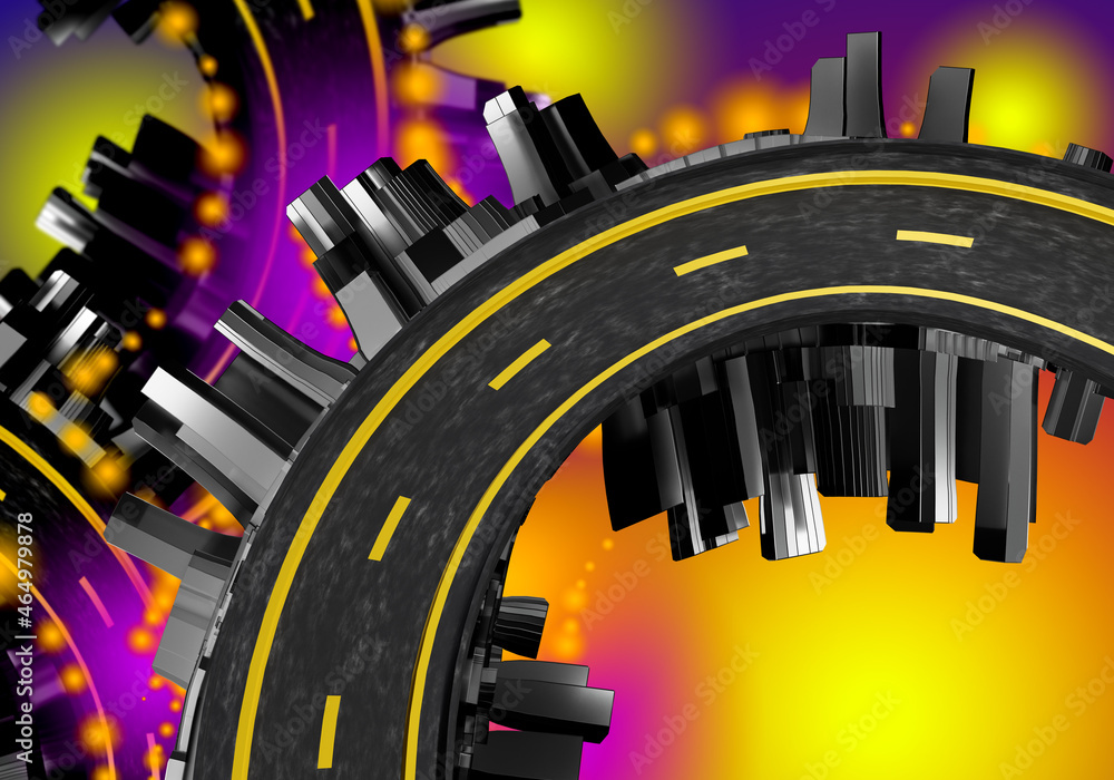 road background. Winding way with skyscrapers. Abstract wallpaper with ...