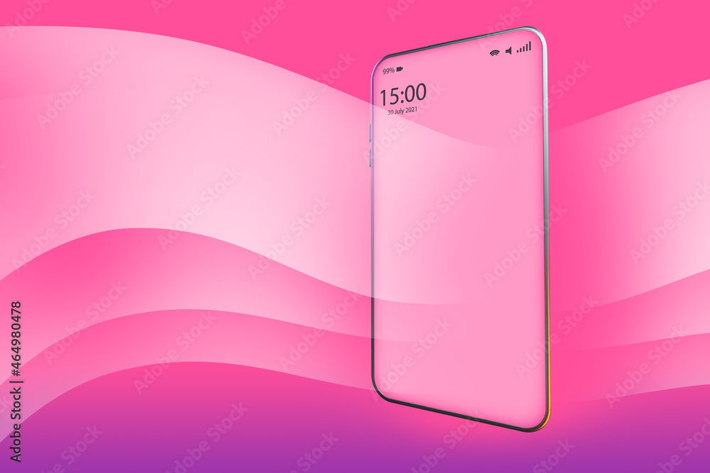 Transparent smartphone on pink background. Visualization of phone ...
