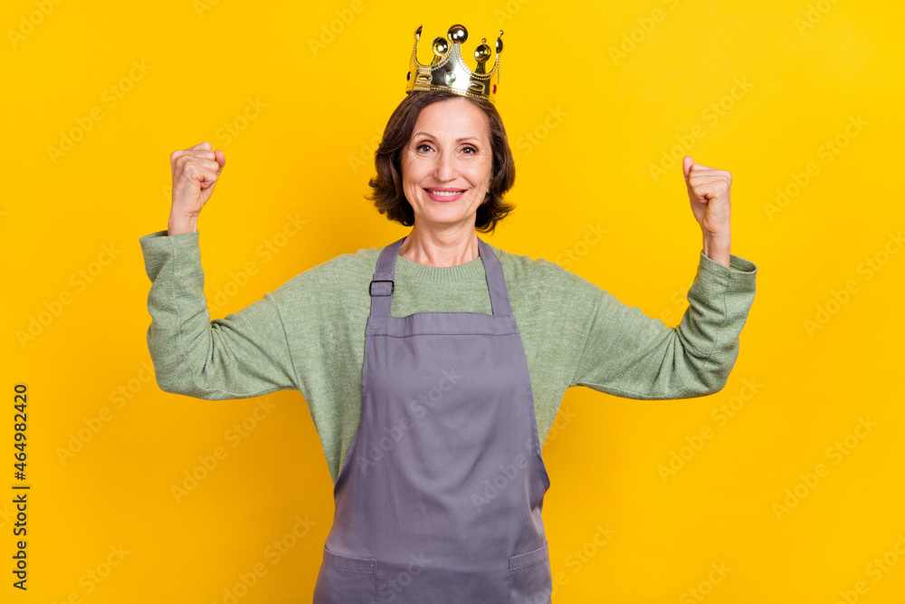 Portrait of attractive cheerful successful grey-haired granny wearing ...