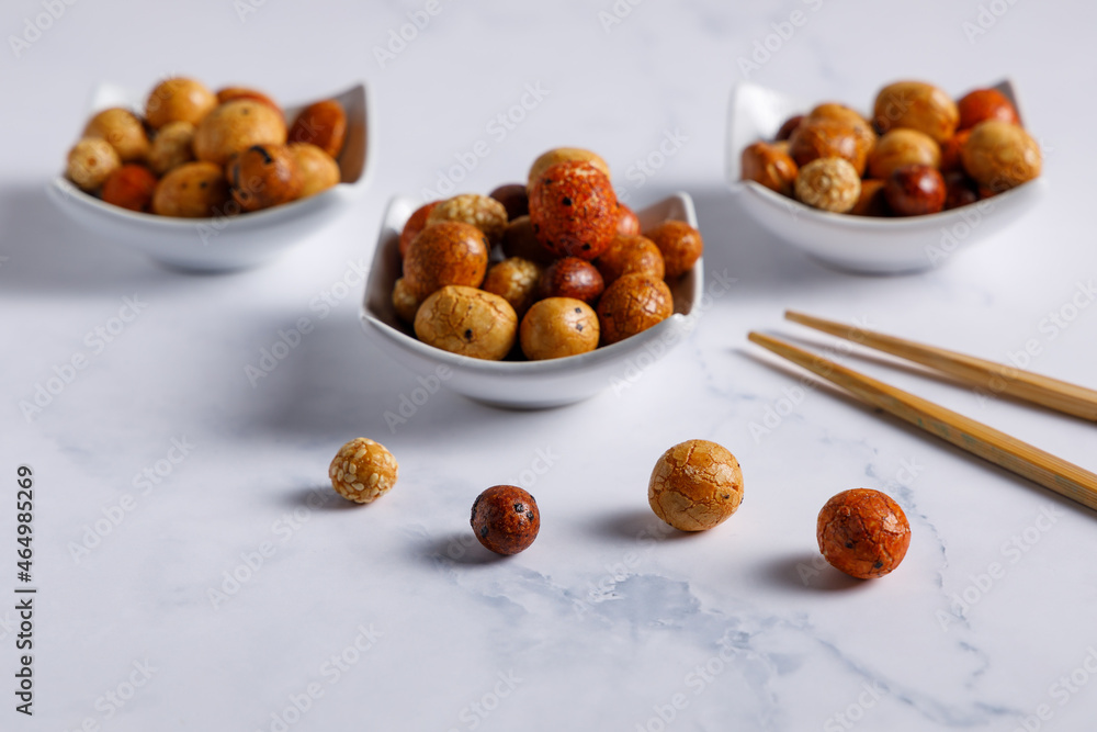 Senbei japanese snack. Senbei traditional Japanese snack in a bowl ...