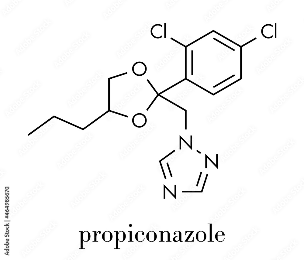 Propiconazole antifungal molecule (triazole class). Skeletal formula ...