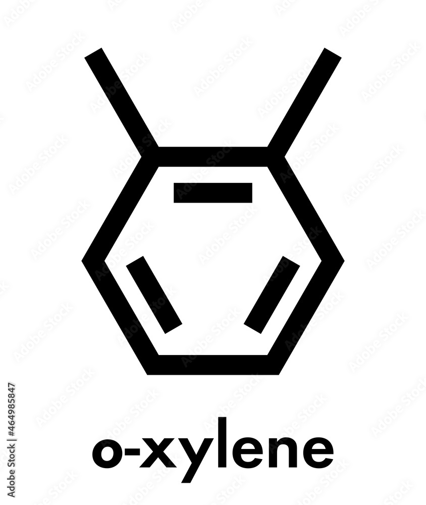 Ortho-xylene (o-xylene) aromatic hydrocarbon molecule. Skeletal formula ...