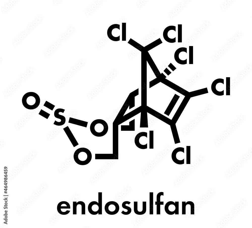 Endosulfan insecticide molecule. Banned in many countries due to ...