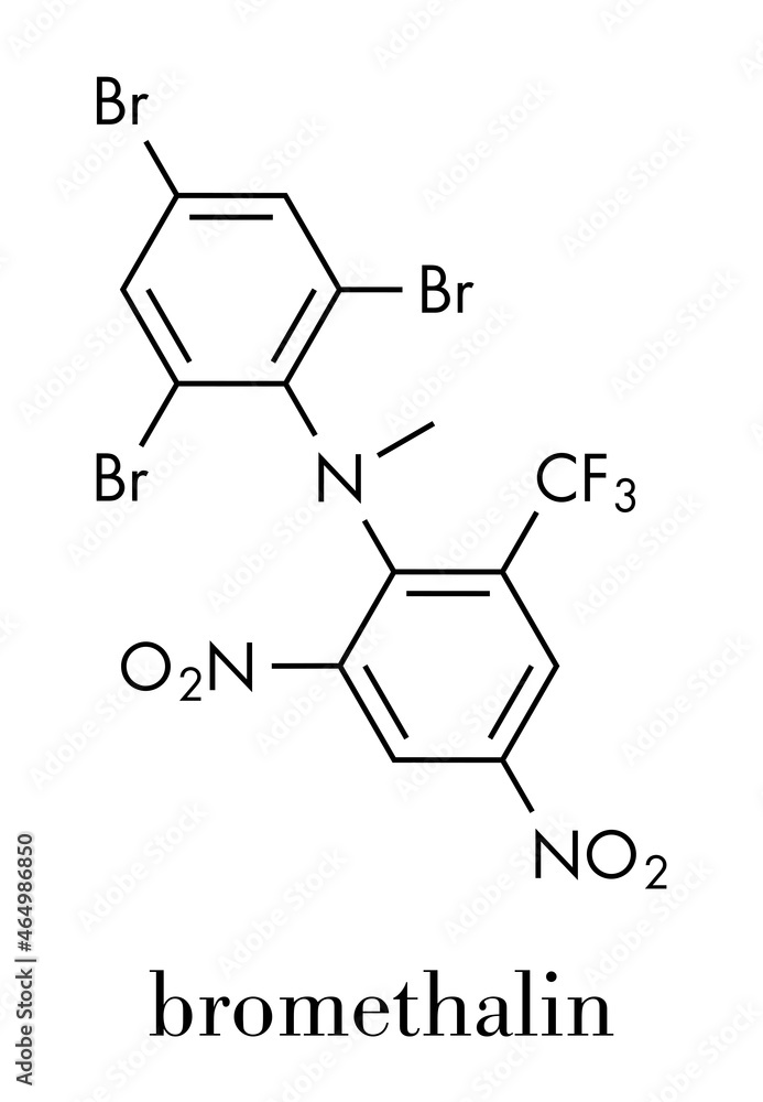 Bromethalin rodenticide molecule (rat poison). Skeletal formula. Stock ...