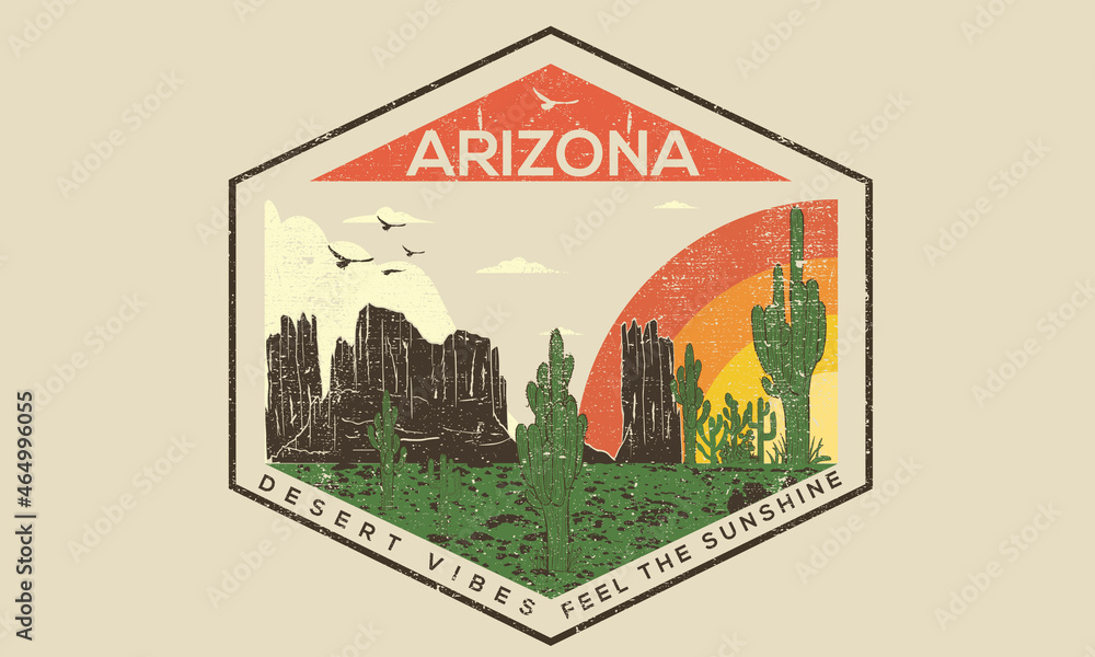 Arizona desert graphic print design for apparel and others. Vintage t ...