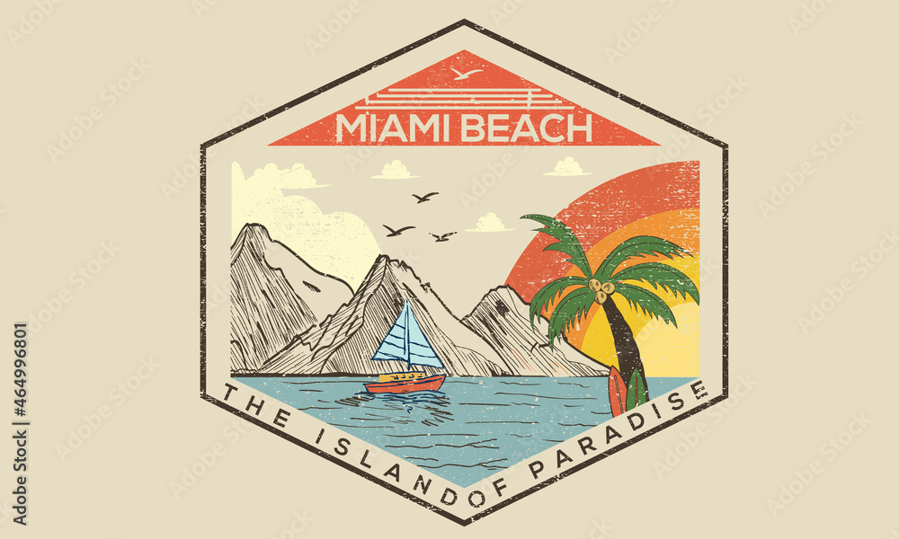 Miami beach graphic artwork for t shirt and others. Mountain with palm ...