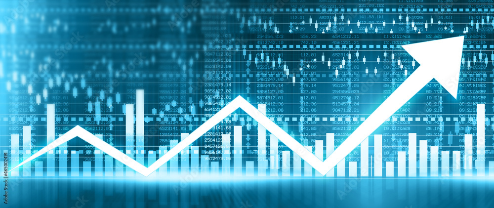 Moving arrow on stock market graph chart. 3d illustration. Stock ...