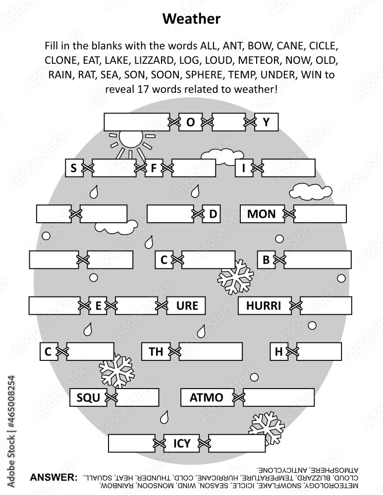 Word game: Fill in the blanks with the words provided to make 17 words ...