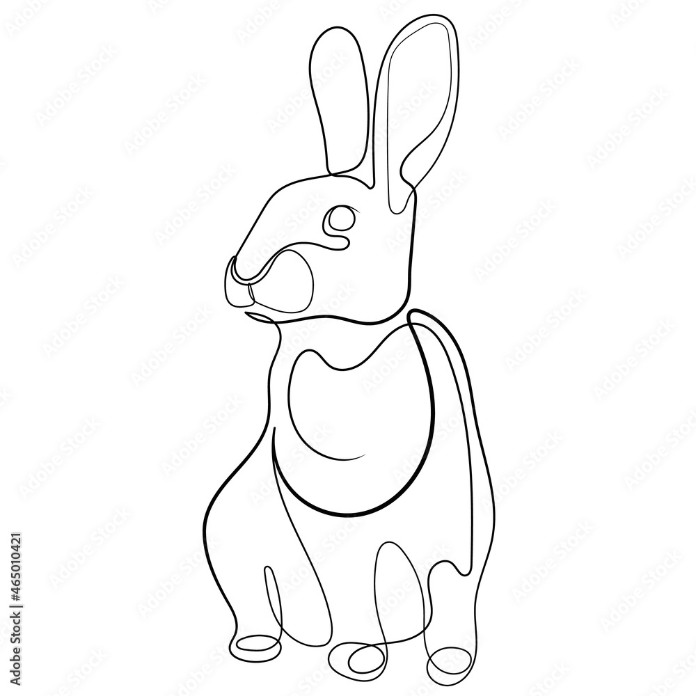 Cute bunny (rabbit) in linear style vector illustration. Continuous one ...