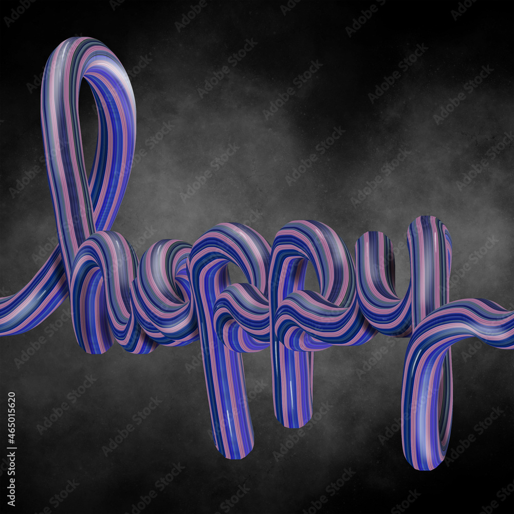 purple, pink and white ''HAPPY'' text with clack background with smoke ...