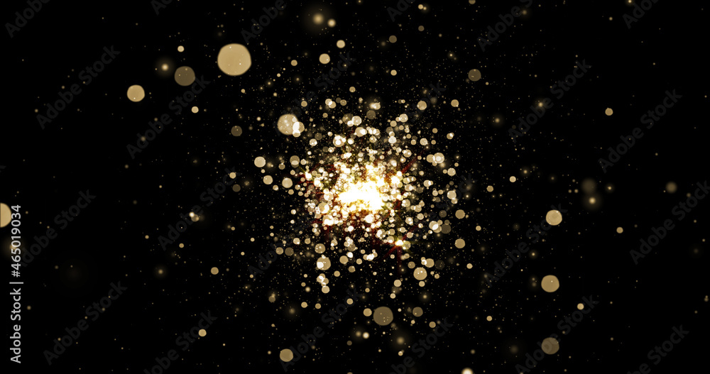Gold particles sparkles and golden dust glowing explosion with glitter ...