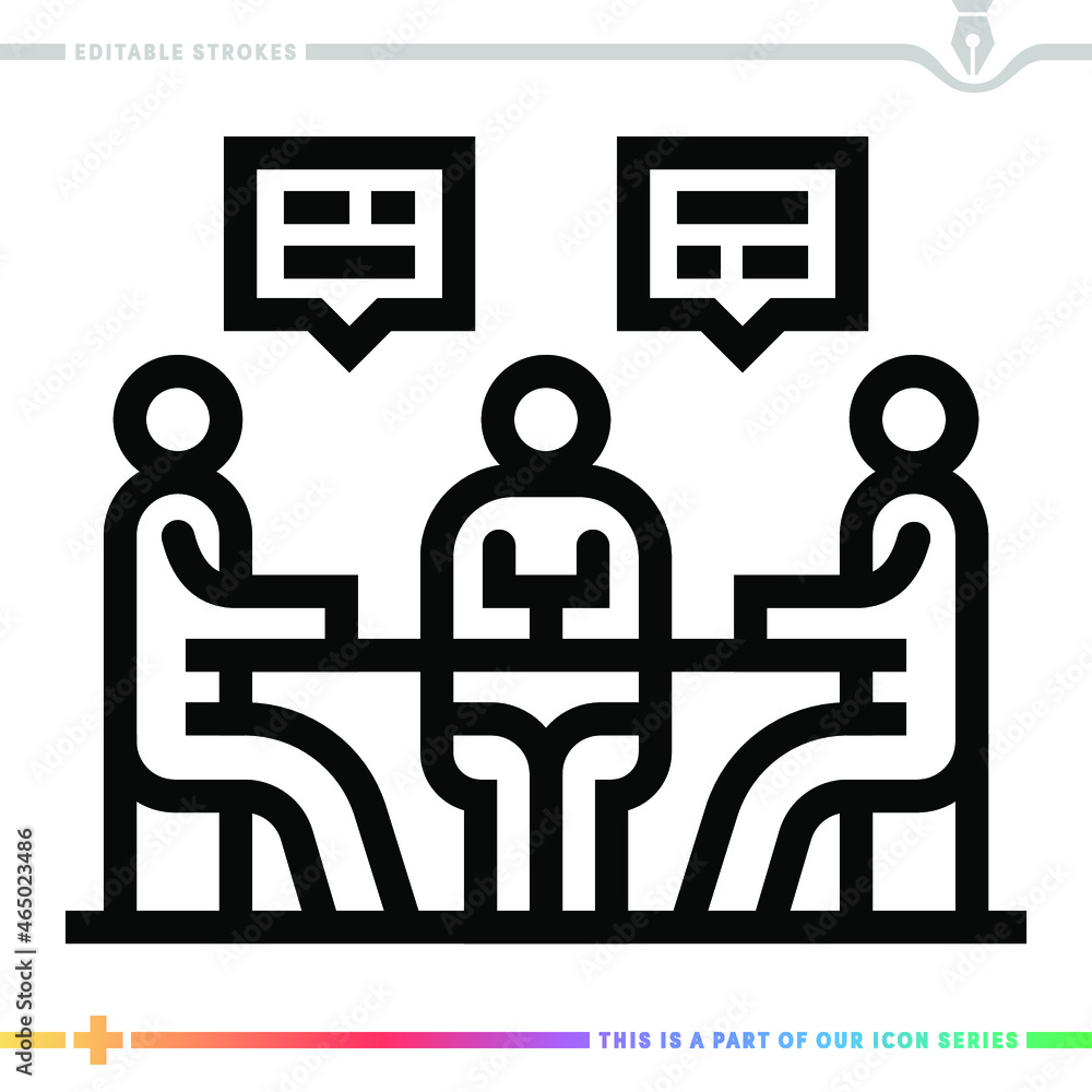 Editable line icon of business meeting as a customizable black stroke ...