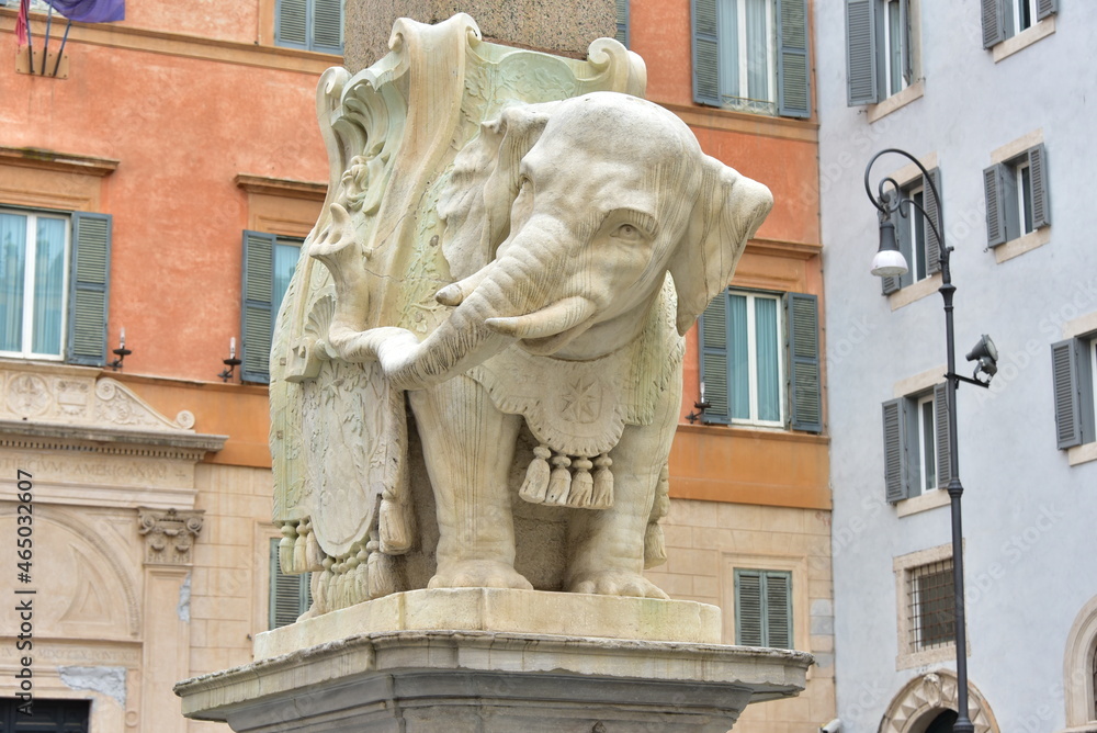 Details of Bernini's Elephant and Obelisk monument at Minerva Square in ...