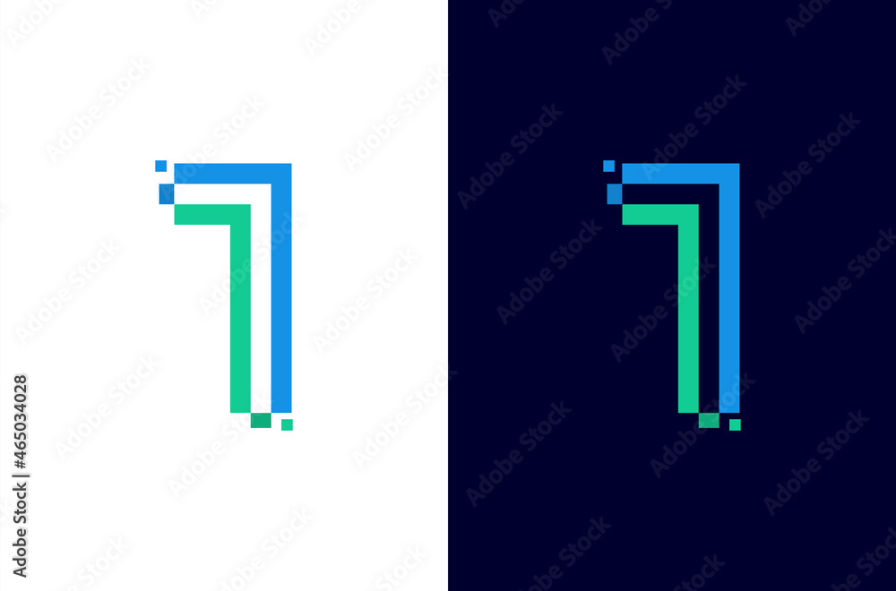Number 7 digital logo design with pixel icon for technology template or ...