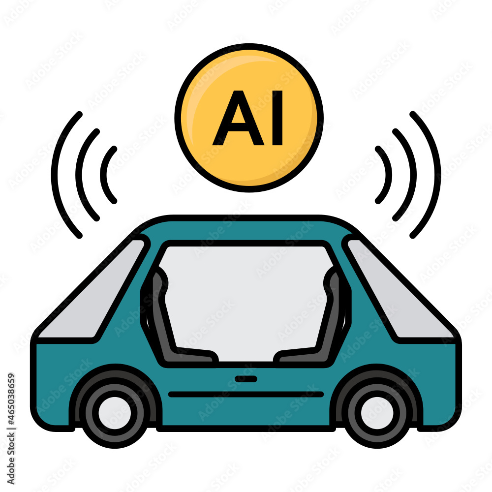 On Road Smart Meeting Concept, Robo Car Vector Color Icon Design ...