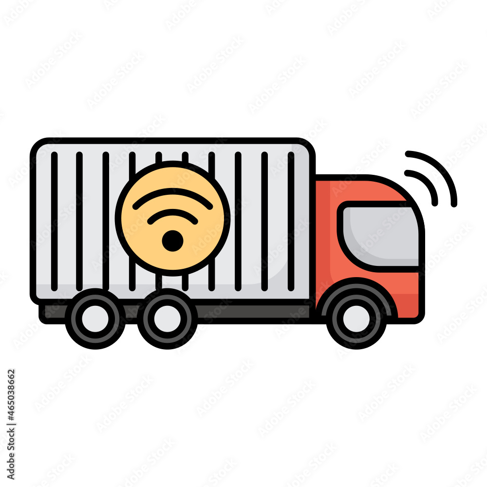 Automated Cargo Truck Concept, Robotic Commercial Lorry Vector Color ...