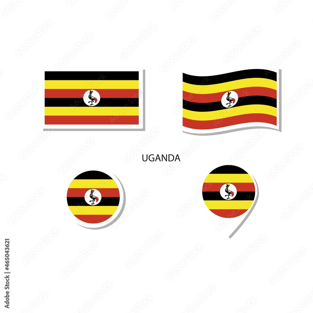 Uganda flag logo icon set, rectangle flat icons, circular shape, marker ...