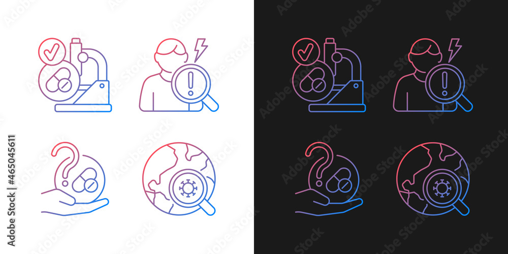 Testing potential treatments gradient icons set for dark and light mode ...