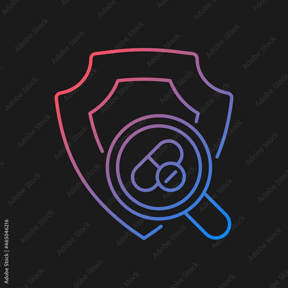 Checking safety of new drugs gradient vector icon for dark theme. Dose ...