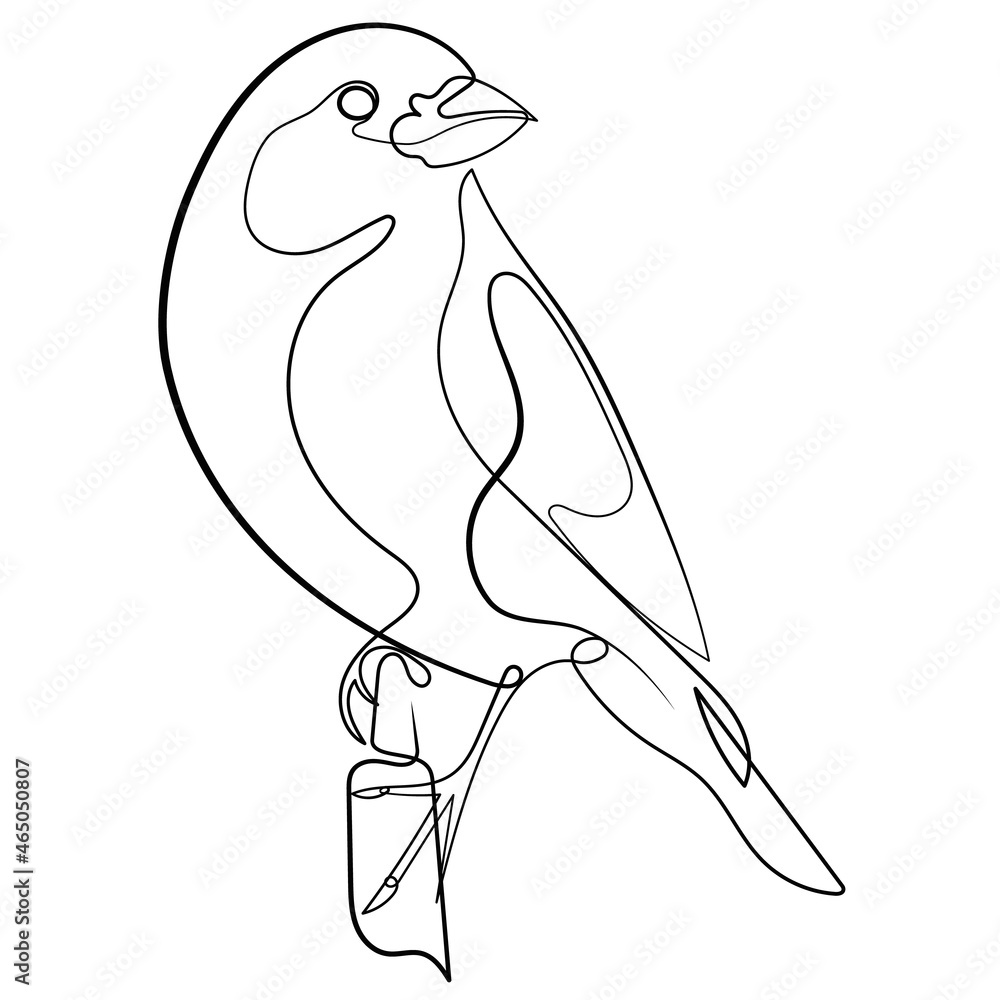 Bird on a perch one line drawing in vector illustration. Bird concept ...