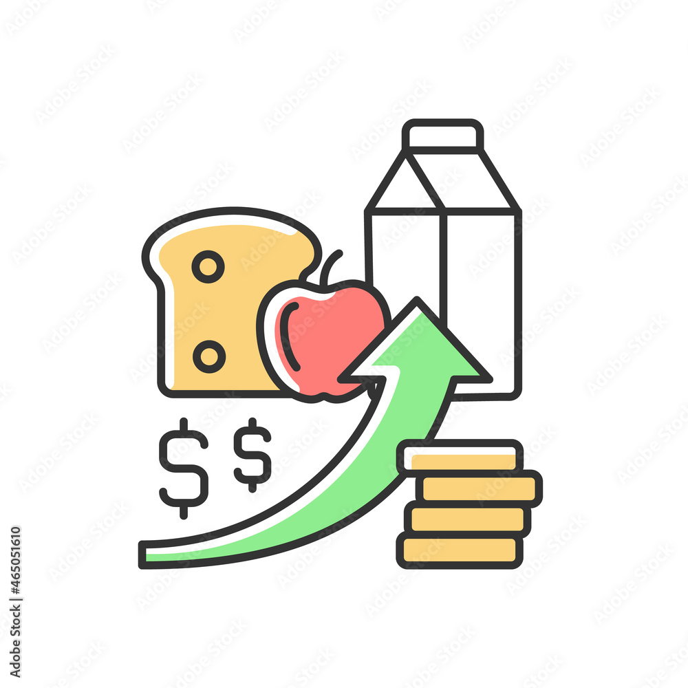 Increasing food prices RGB color icon. Price inflation. Economical ...