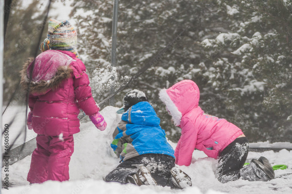 Kids Working Playing Together in the Snow Boy and Girl Fun Fresh Air ...