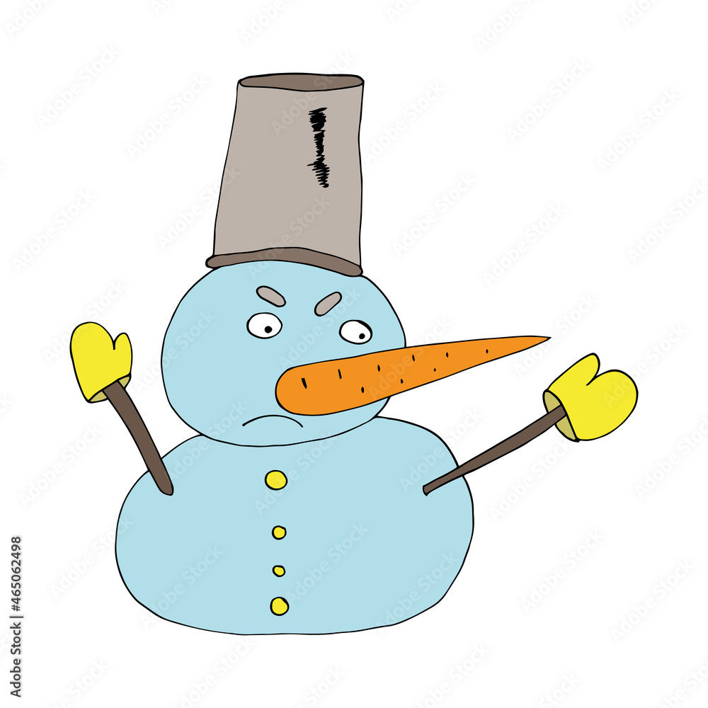Angry snowman. Vector character. Coloring pages for children and adults ...