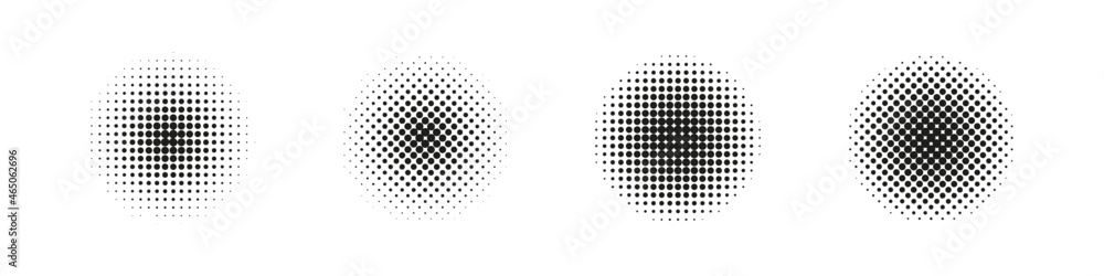 Halftone circles set. Half tone dotted vector isolated. Halftone round ...