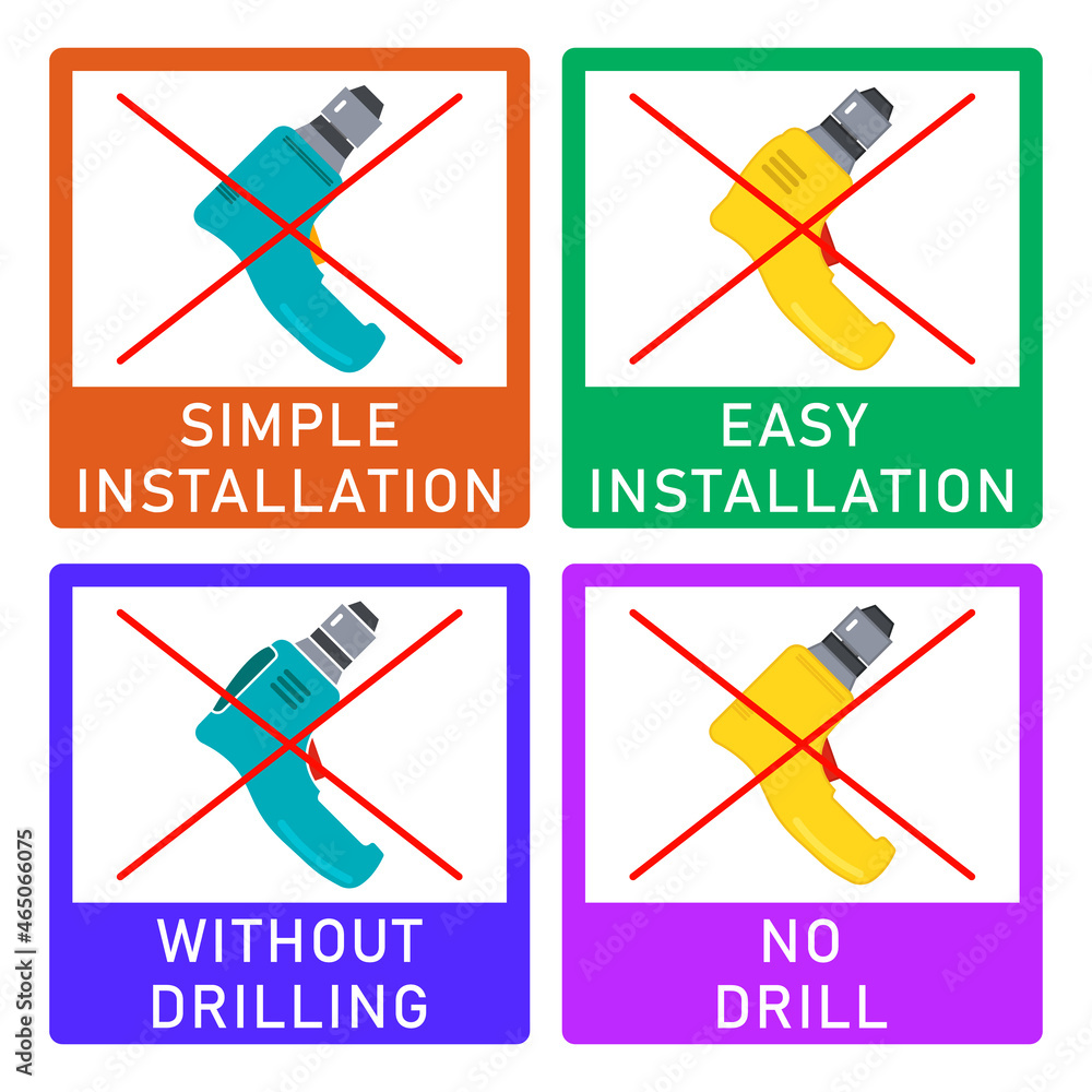 No drill, without drilling, easy installation, simple installation icon ...
