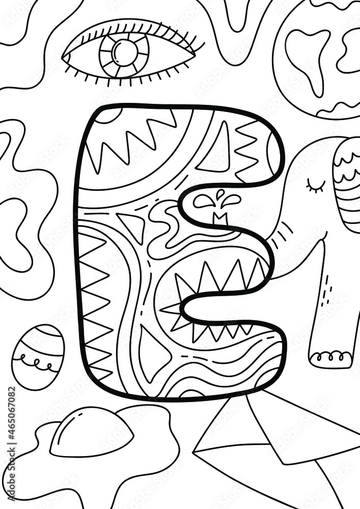 Kids alphabet coloring page ABC - letter E. Coloring book page for ...