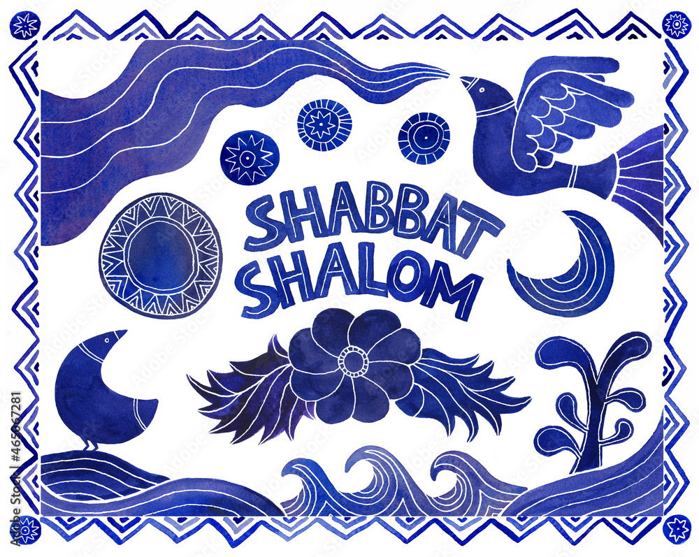 Shabbat shalom challah cover with birds, flower, stars, sun, plants ...
