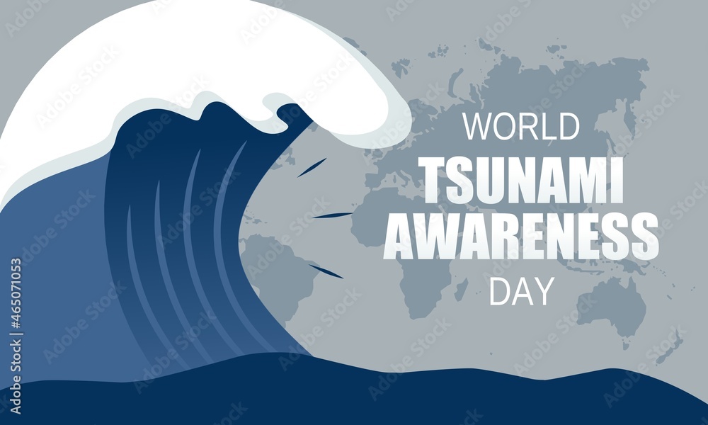 World tsunami awareness day banner. Illustration of large tsunami waves ...