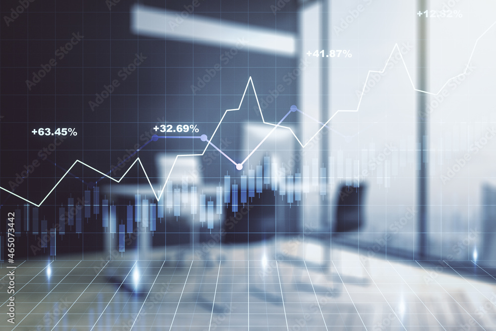 Multi exposure of abstract financial graph and modern desktop with pc ...