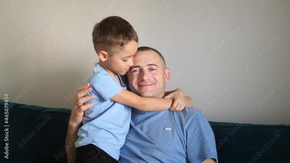 Human relations. Father and son hug each other. The concept of a happy ...
