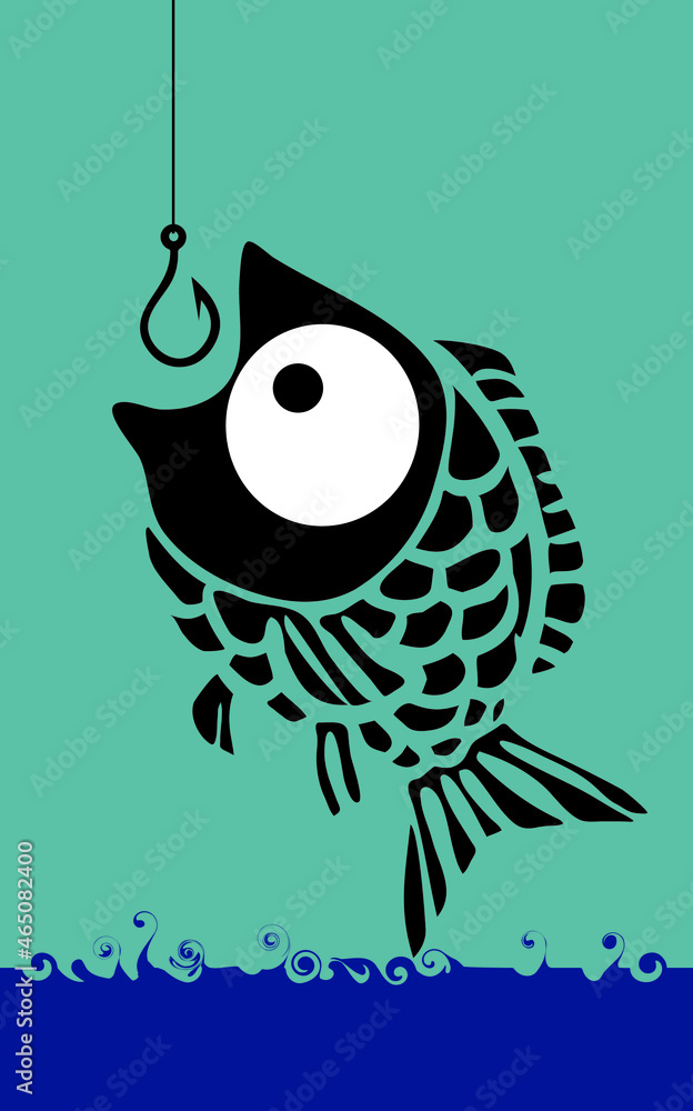 Fish and fishing hook. Vector cartoon illustration. Stock Vector ...