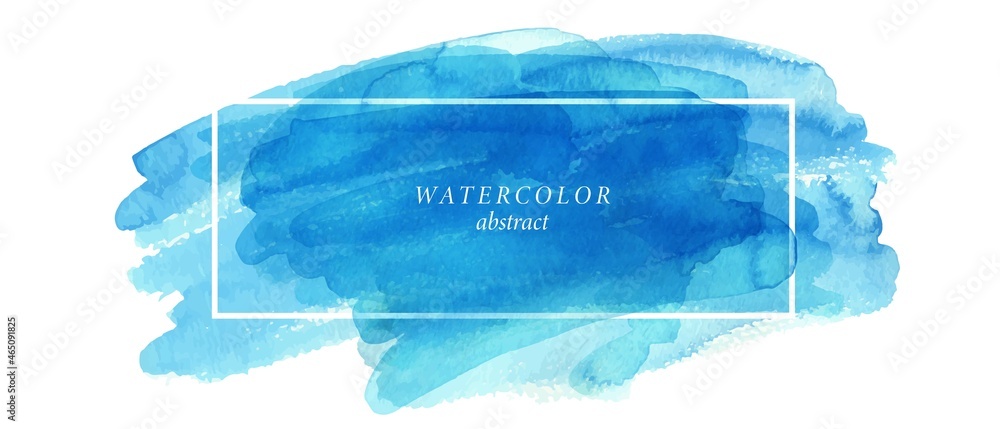 Frame, place for text with blue watercolor background. Hand painted ...