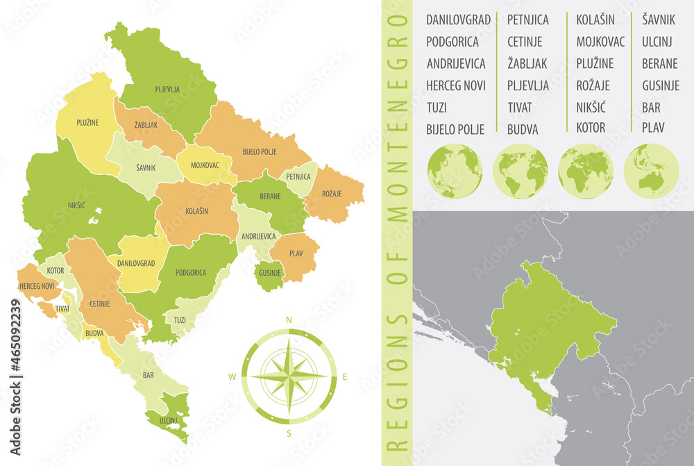 Detailed map of Montenegro with administrative divisions of the country ...